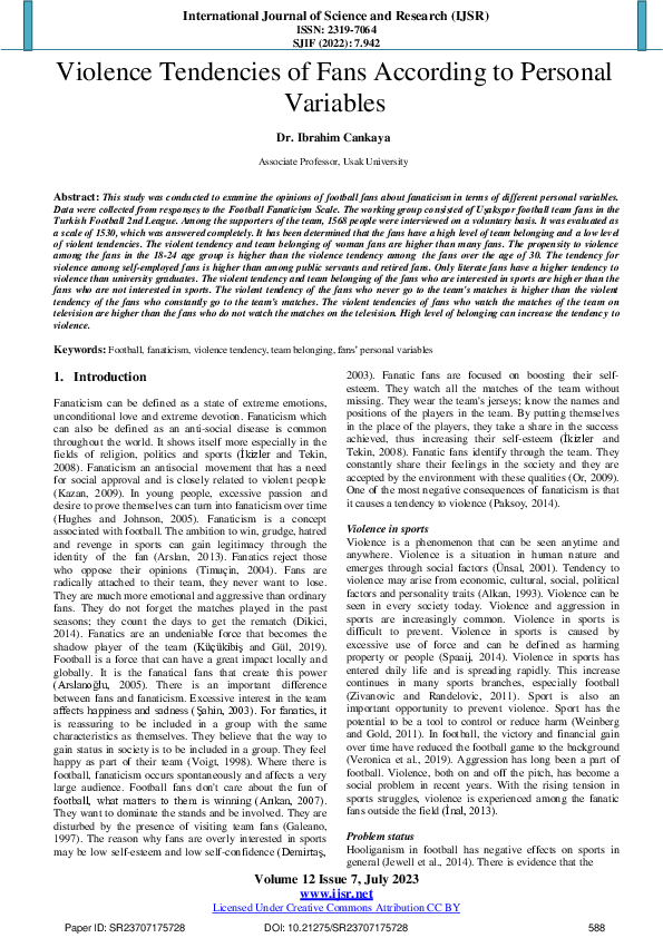 (PDF) Violence Tendencies of Fans According to Personal Variables