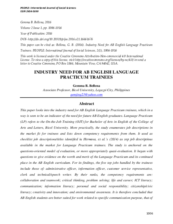 (PDF) Industry Need for Ab English Language Practicum Trainees
