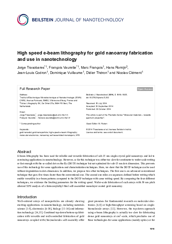 (PDF) High speed e-beam lithography for gold nanoarray fabrication and ...