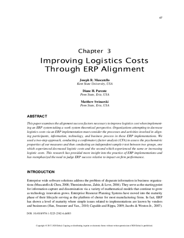 (PDF) Improving Logistics Costs Through ERP Alignment | JOSEPH ...
