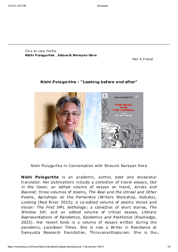(PDF) Nishi Pulugurtha (in Conversation with Shouvik Narayan Hore)
