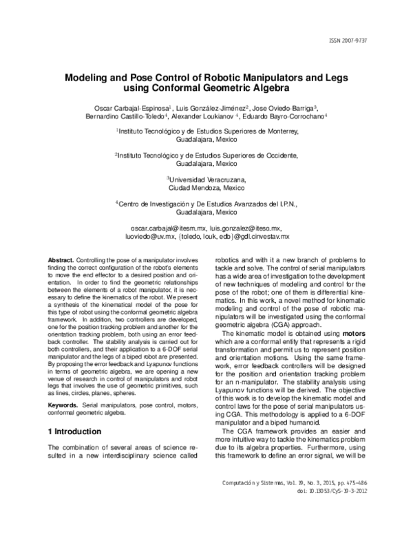Pdf Modeling And Pose Control Of Robotic Manipulators And Legs Using