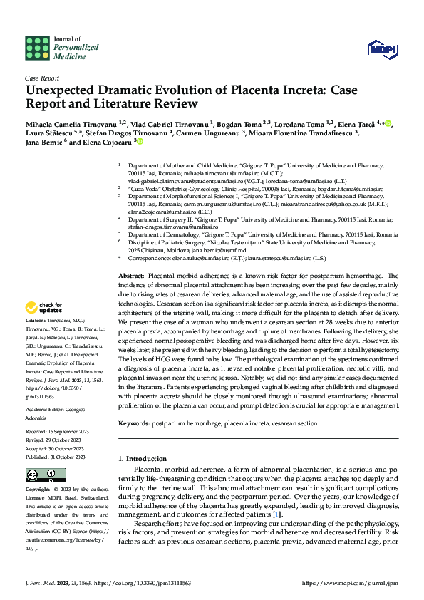 Pdf Unexpected Dramatic Evolution Of Placenta Increta Case Report And Literature Review