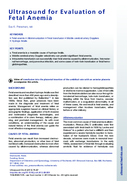 (PDF) Ultrasound for Evaluation of Fetal Anemia