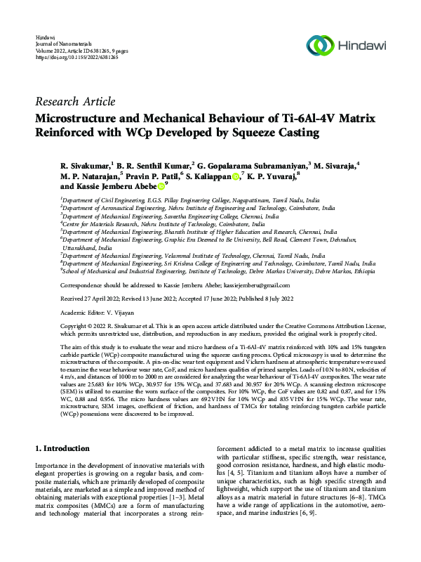 (PDF) Microstructure and Mechanical Behaviour of Ti-6Al-4V Matrix Reinforced with WCp Developed ...