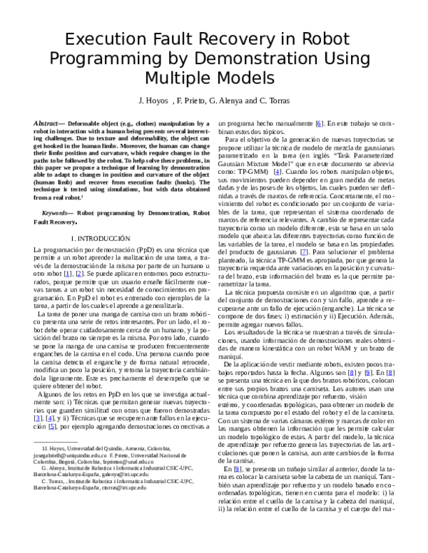 (PDF) Execution Fault Recovery in Robot Programming by Demonstration Using Multiple Models