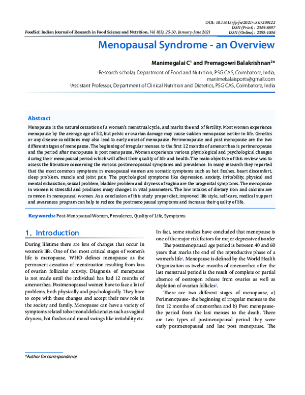 (PDF) Menopausal Syndrome - an Overview
