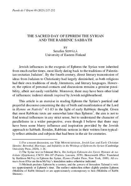 (PDF) The Sacred Day of Ephrem the Syrian and the Rabbinic Sabbath