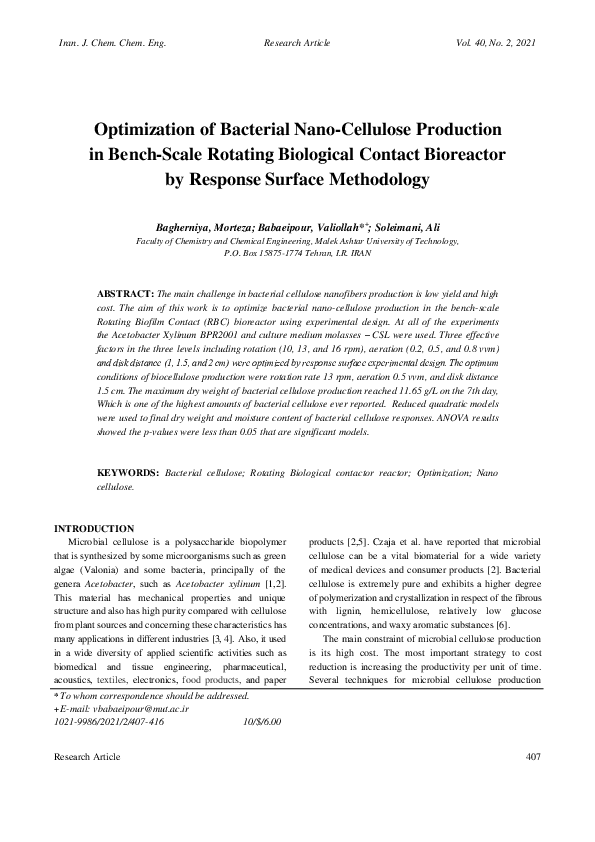 (PDF) Optimization of Bacterial Nano-Cellulose Production in Bench-Scale Rotating Biological ...