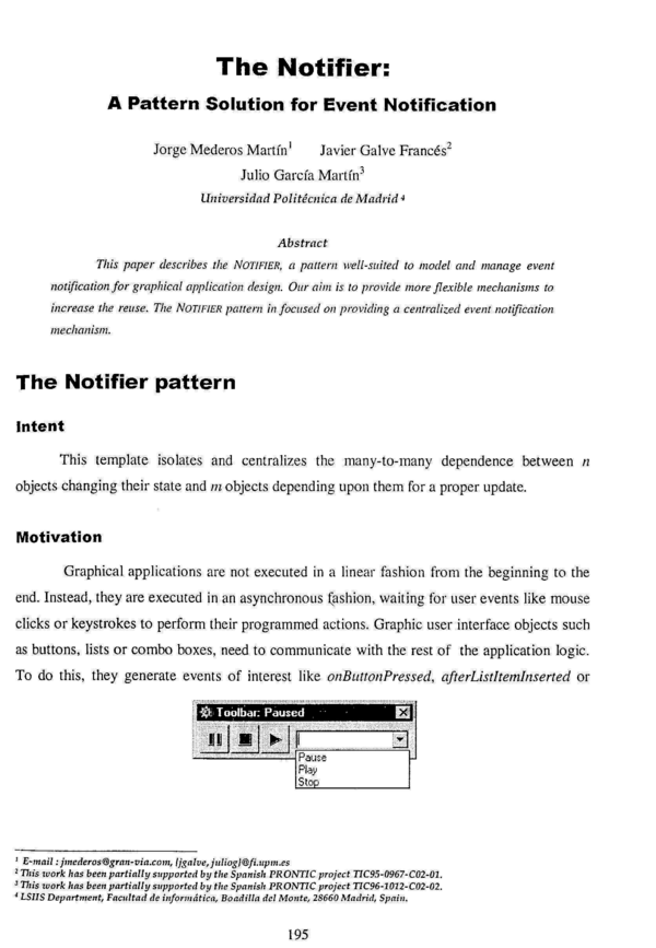 (PDF) The Notifier: A Pattern Solution for Event Notification