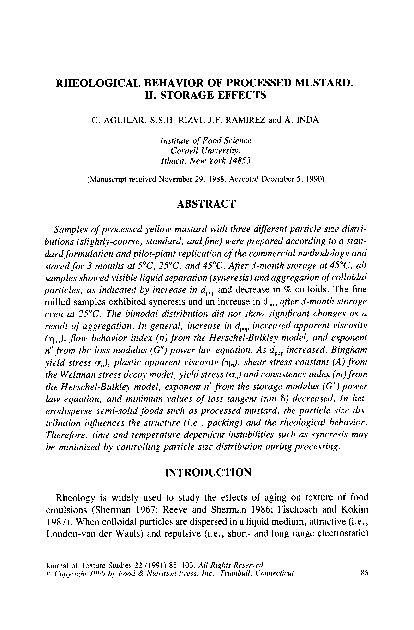 (PDF) Rheological Behavior of Processed Mustard. II. Storage Effects