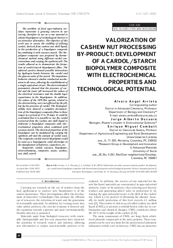 (PDF) Valorization of cashew nut processing by-product: development of ...
