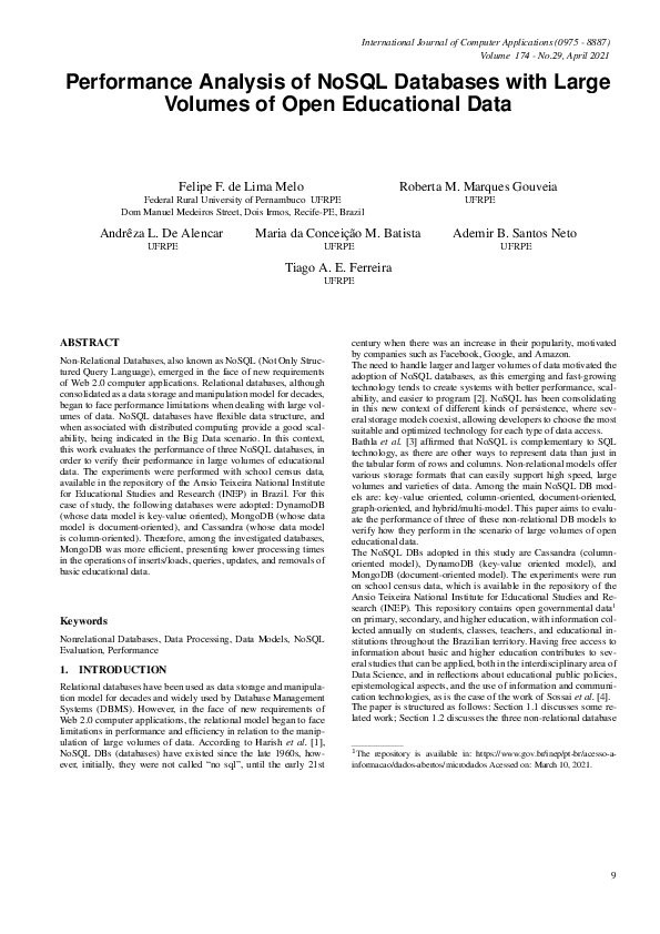 Performance Analysis of NoSQL Databases with Large Volumes of Open Educational Data