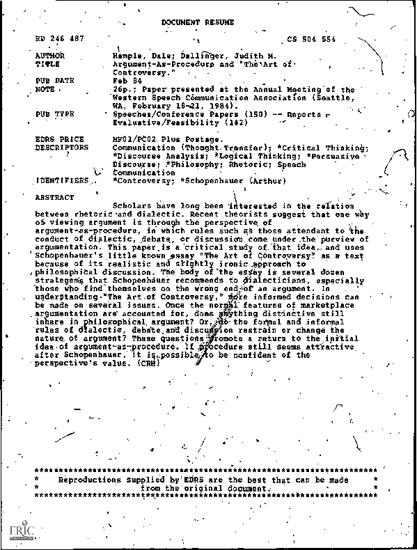 (PDF) Argument-As-Procedure and" The Art of Controversy