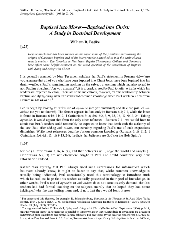 (PDF) Baptised into Moses—Baptised into Christ: A Study in Doctrinal ...