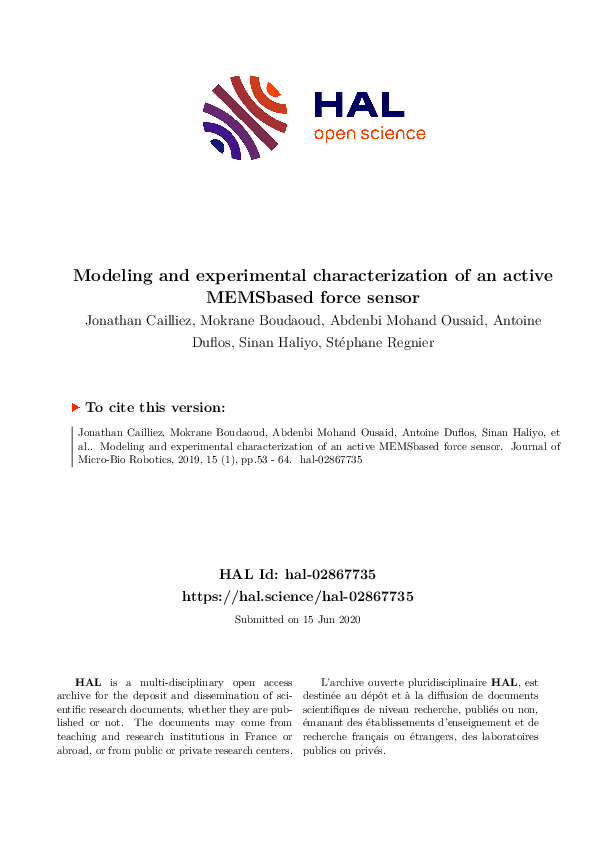 (PDF) Modeling and Experimental Characterization of an Active MEMS Based Force Sensor