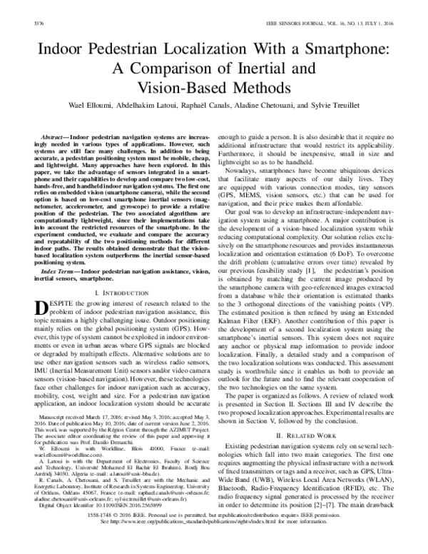 (PDF) Indoor Pedestrian Localization With a Smartphone: A Comparison of Inertial and Vision ...