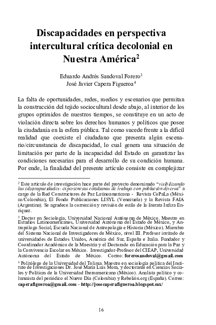 (PDF) Discapacidades en perspectiva intercultural crítica decolonial en ...