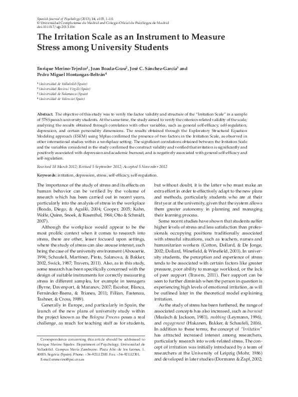 (PDF) The Irritation Scale as an Instrument to Measure Stress among ...