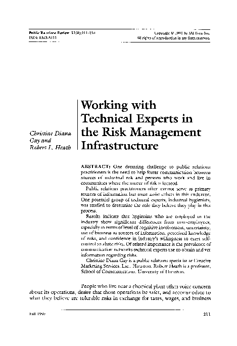 (PDF) Working with technical experts in the risk management infrastructure