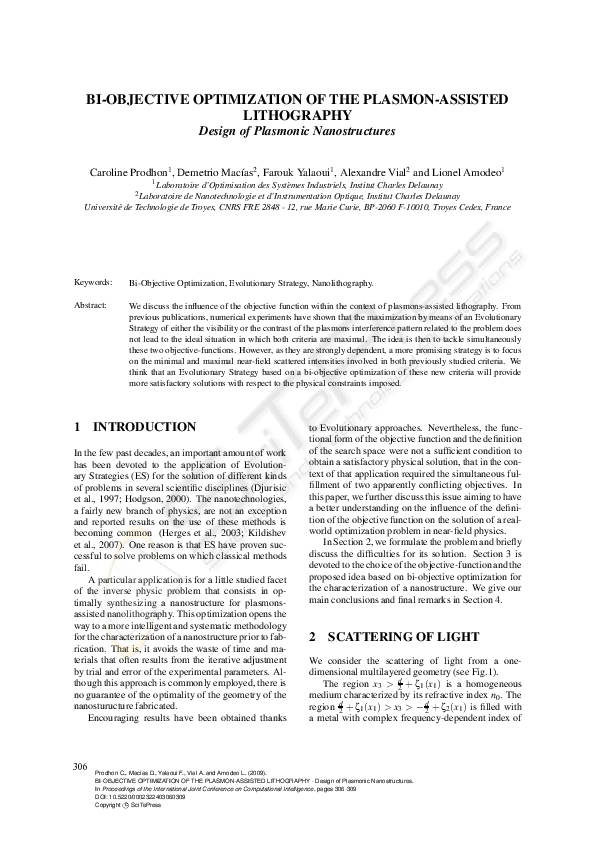 (PDF) Bi-Objective Optimization in Plasmon-Assisted Lithography