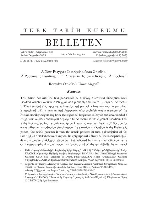 (PDF) Oreshko. R - Alagöz, U. A New Phrygian Inscription from Gordion ...