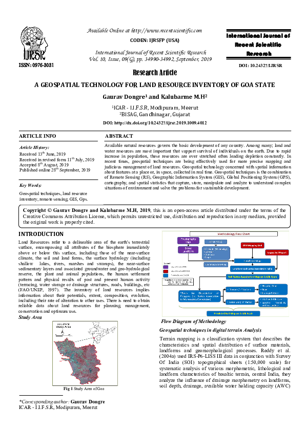 (PDF) A GEOSPATIAL TECHNOLOGY FOR LAND RESOURCE INVENTORY OF GOA STATE