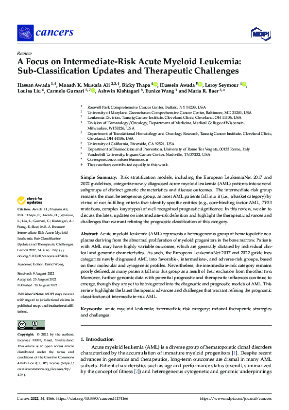 (PDF) A Focus on Intermediate-Risk Acute Myeloid Leukemia: Sub ...