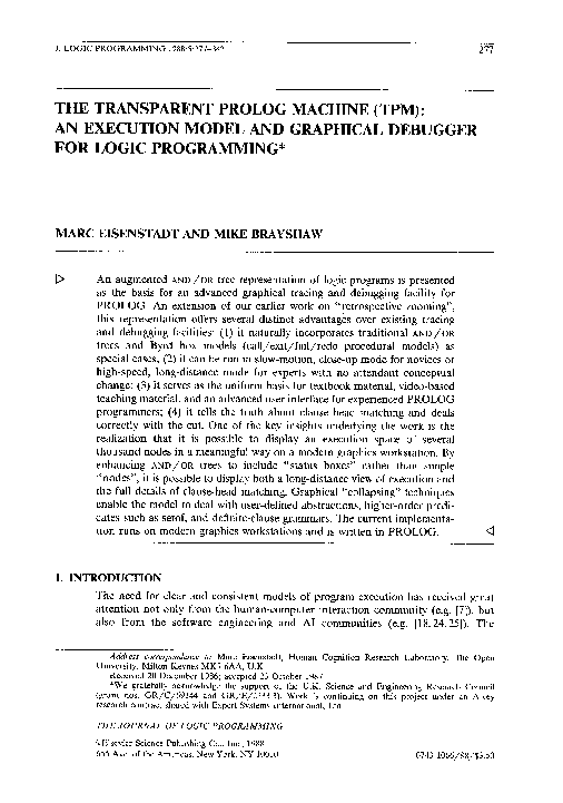(PDF) The transparent PROLOG machine (TPM): an execution model and graphical debugger for logic ...