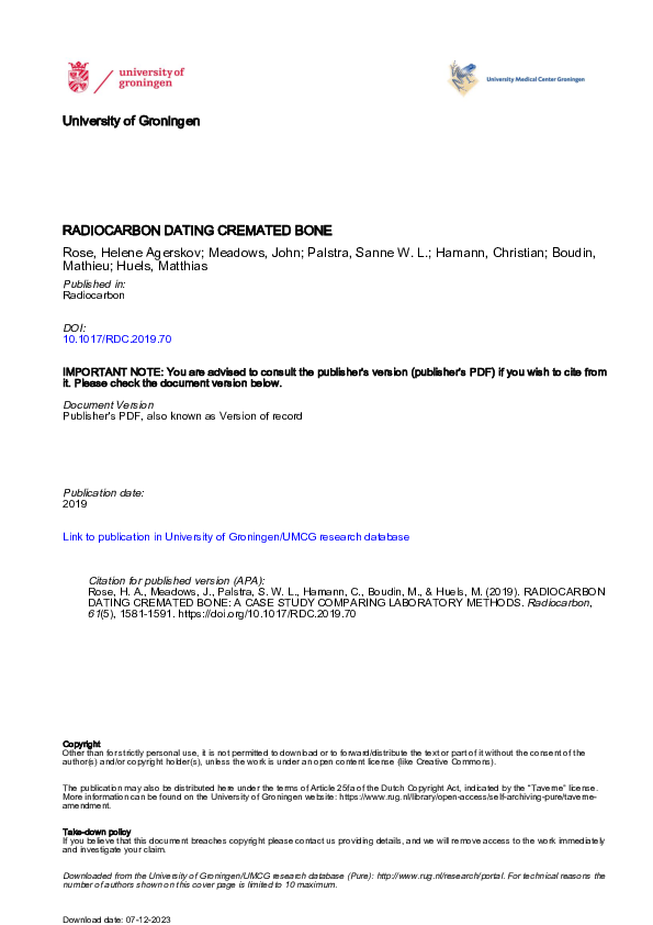 (PDF) Radiocarbon Dating Cremated Bone: A Case Study Comparing ...
