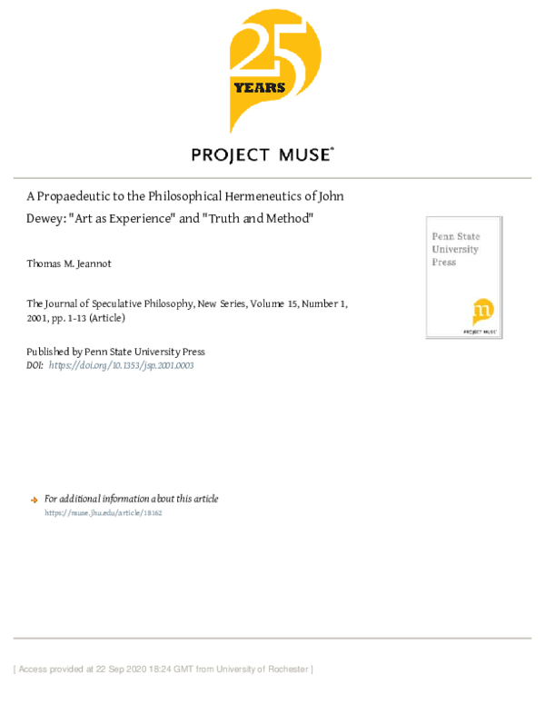 (PDF) A Propaedeutic to the Philosophical Hermeneutics of John Dewey ...
