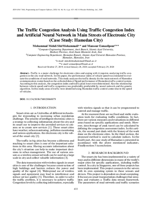 Pdf The Traffic Congestion Analysis Using Traffic Congestion Index And Artificial Neural 