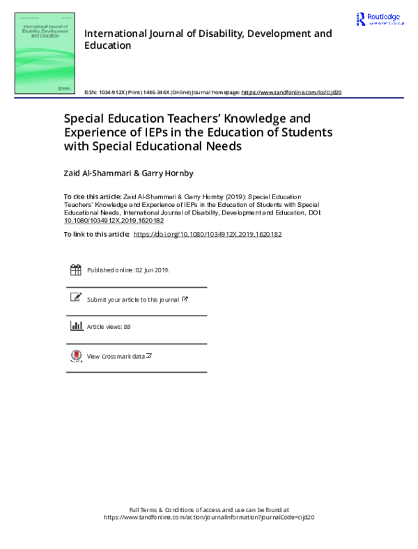 (PDF) Special Education Teachers’ Knowledge and Experience of IEPs in ...