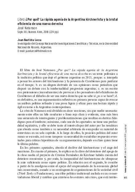 (PDF) José Natanson. ¿Por qué? La rápida agonía de la Argentina ...
