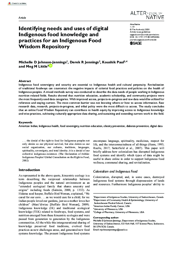 (PDF) Identifying needs and uses of digital Indigenous food knowledge ...
