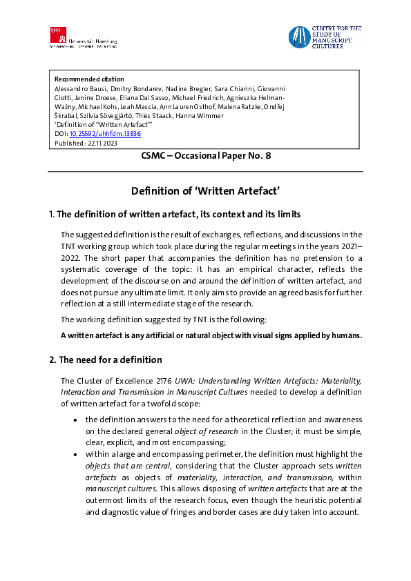 (PDF) Definition of Written Artefact