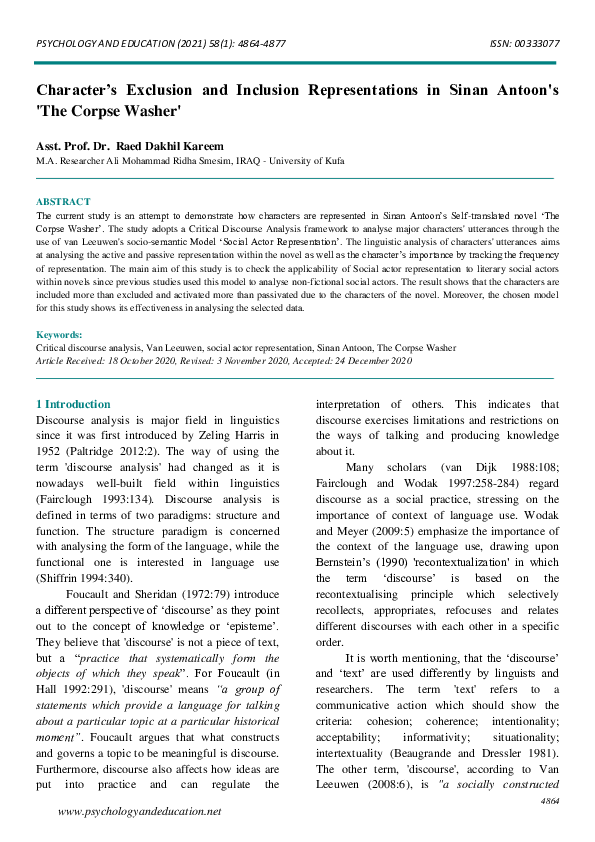 (PDF) Character’s Exclusion and Inclusion Representations in Sinan ...