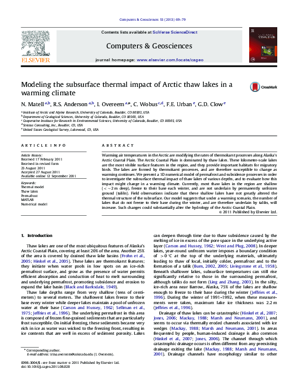 (PDF) Modeling the subsurface thermal impact of Arctic thaw lakes in a ...
