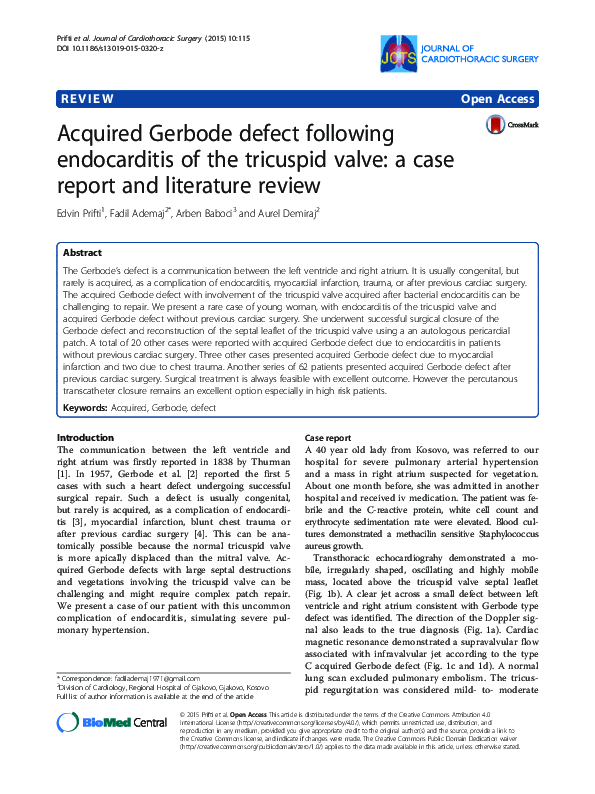 (PDF) Acquired Gerbode Defect from Tricuspid Endocarditis