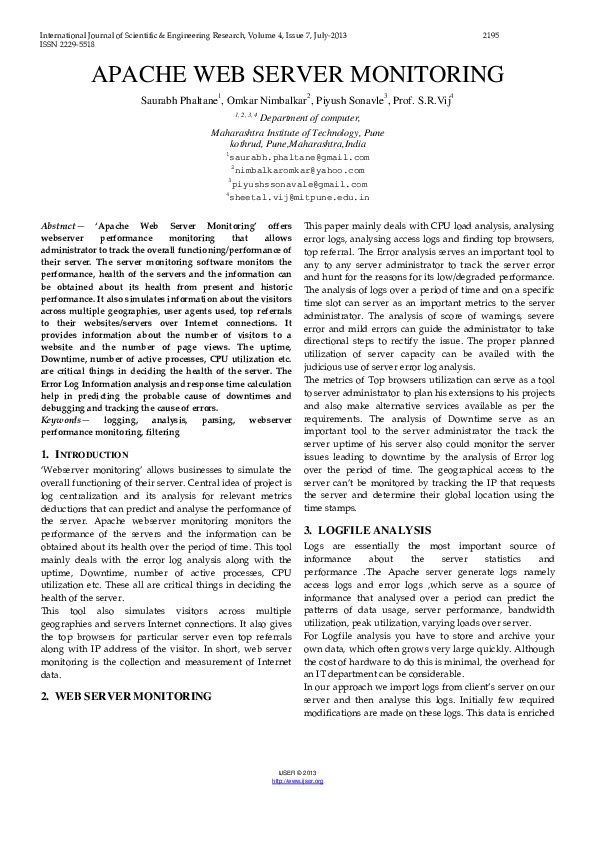 (PDF) Apache Web Server Monitoring