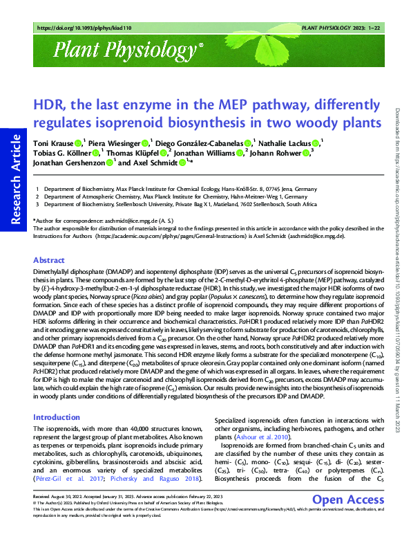 (PDF) HDR, the last enzyme in the MEP pathway, differently regulates ...