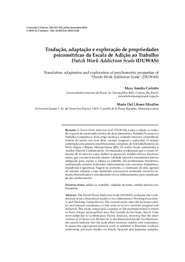 (PDF) Tradução, adaptação e exploração de propriedades psicométricas da ...