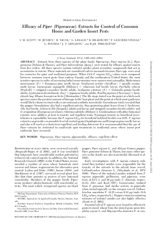 (PDF) Efficacy of Piper (Piperaceae) Extracts for Control of Common ...