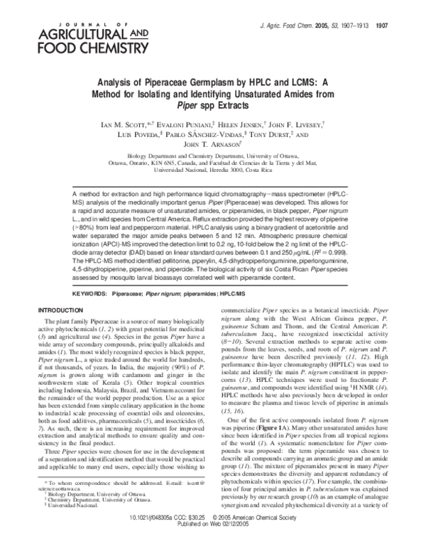 (PDF) Analysis of Piperaceae Germplasm by HPLC and LCMS: A Method for ...
