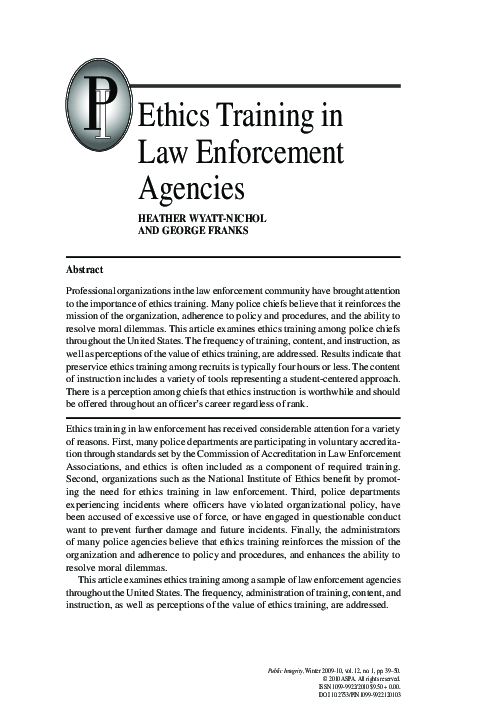 (PDF) Ethics Training in Law Enforcement Agencies