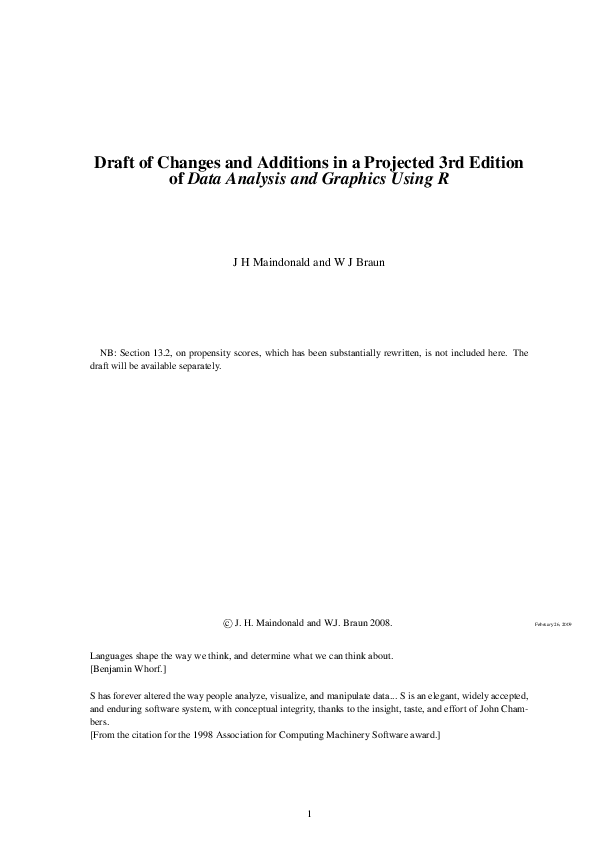 (PDF) Draft of Changes and Additions in a Projected 3rd Edition of Data Analysis and Graphics ...
