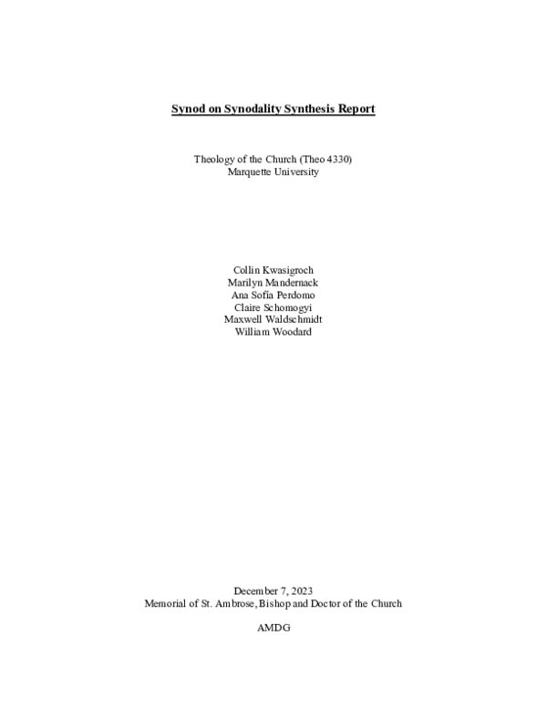 (PDF) Theology of the Church Synod Synthesis Report