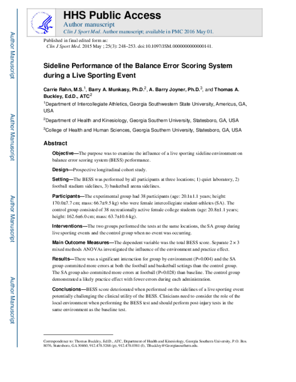 (PDF) Sideline Performance of the Balance Error Scoring System during a ...