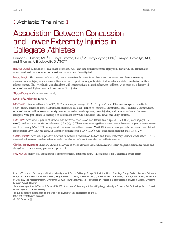 (PDF) Association Between Concussion and Lower Extremity Injuries in ...