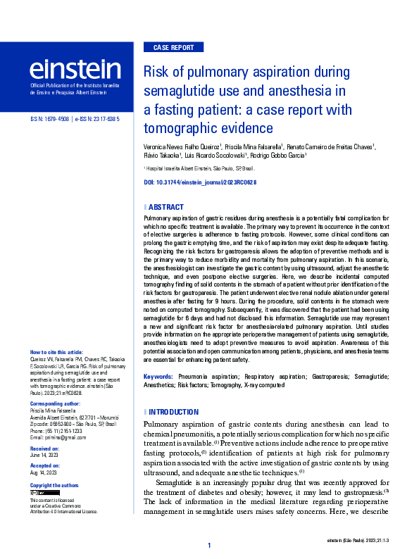 (PDF) Risk of pulmonary aspiration during semaglutide use and ...
